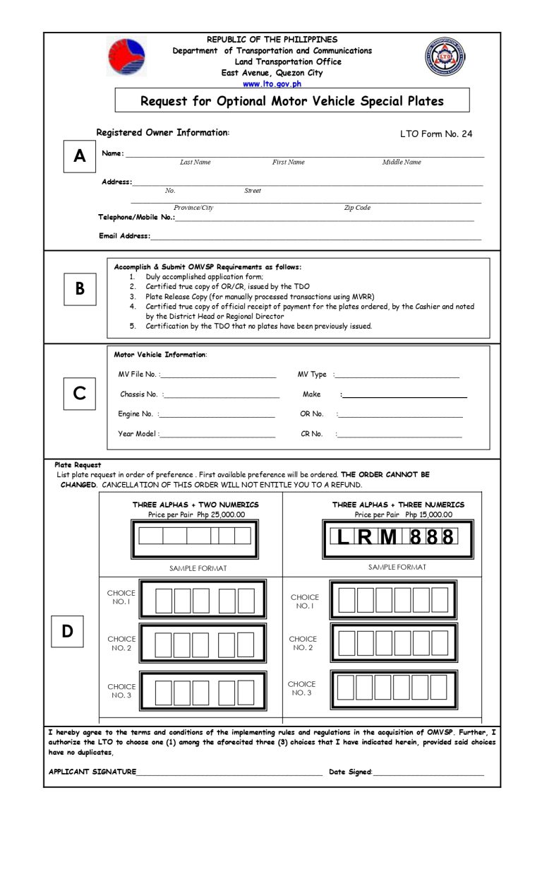 How to Apply for a Special Vehicle Vanity Plate - LTO Philippines